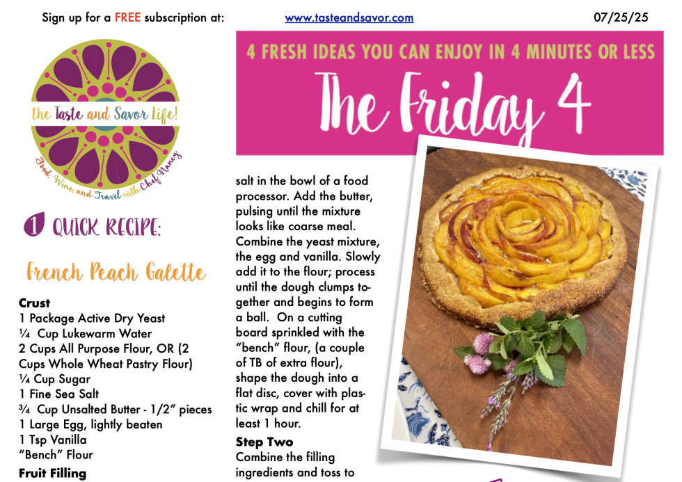 Friday Four – French Peach Galette – 072525 | Taste and Savor